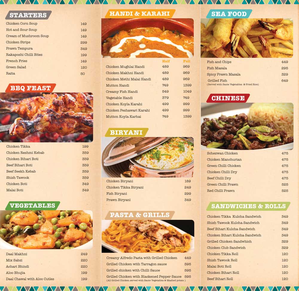 Rakaposhi Restaurant Menu in Karachi Pakistan on KarachiSnob.com