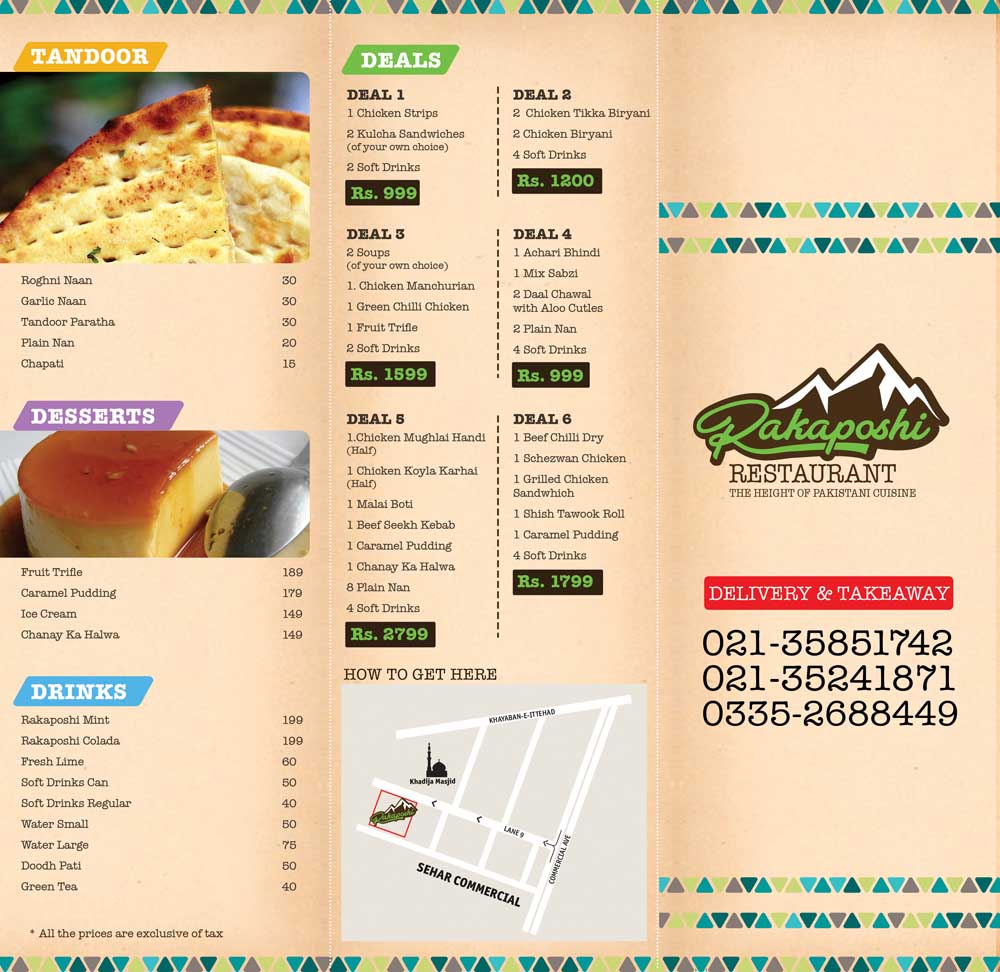 Rakaposhi Restaurant Menu in Karachi Pakistan on KarachiSnob.com
